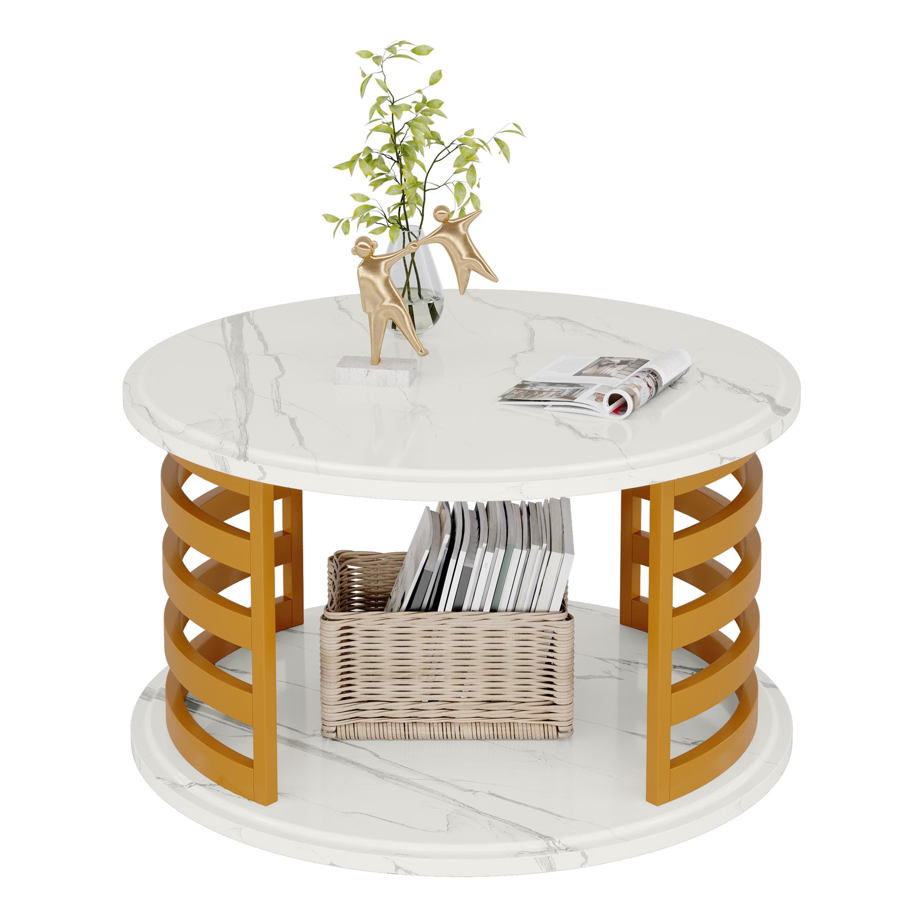 Tribesigns Round Coffee Table, 2-Tier Circle Cocktail Table