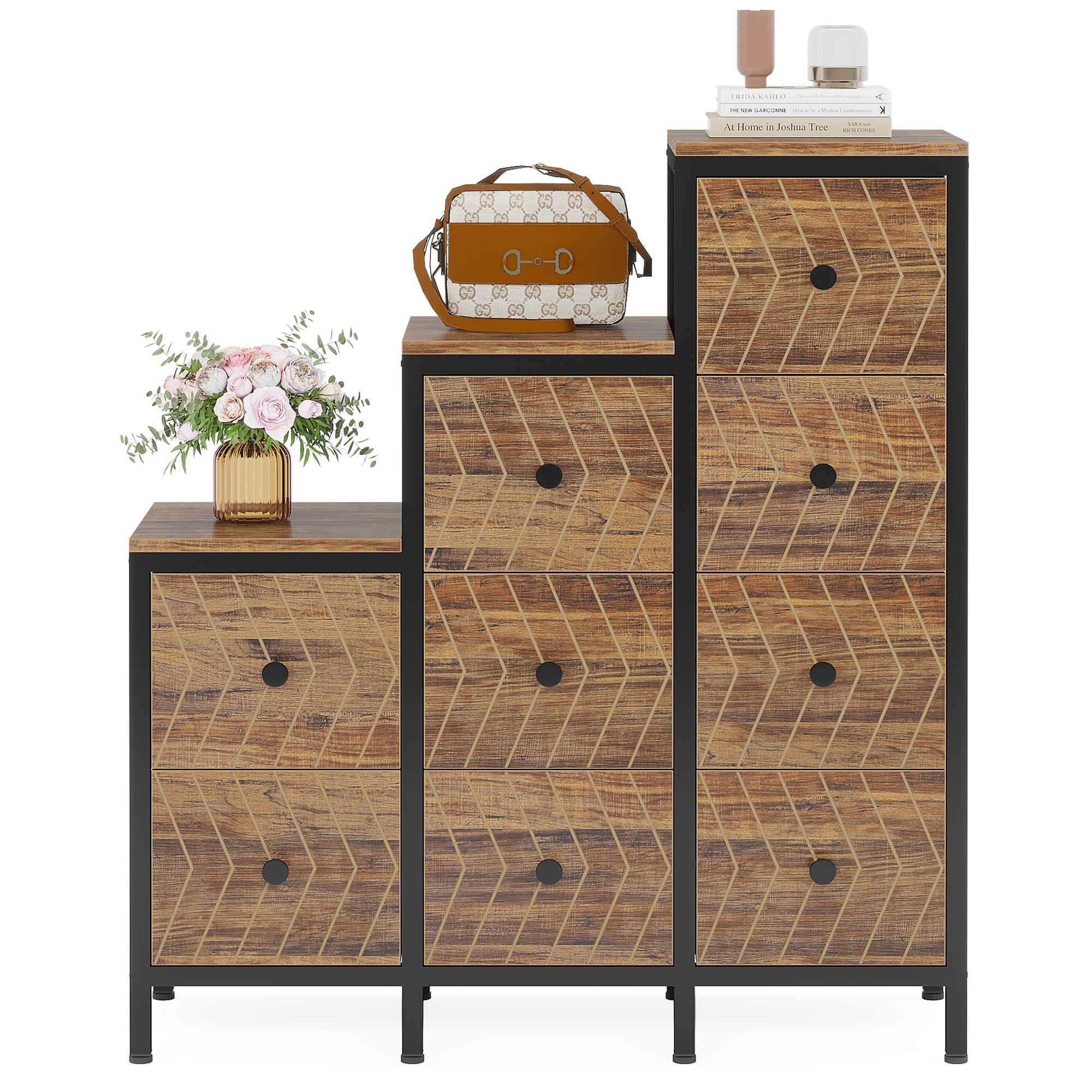 Tribesigns 9 Drawers Chest Dresser, Wood Cubby Step Chest of Drawers