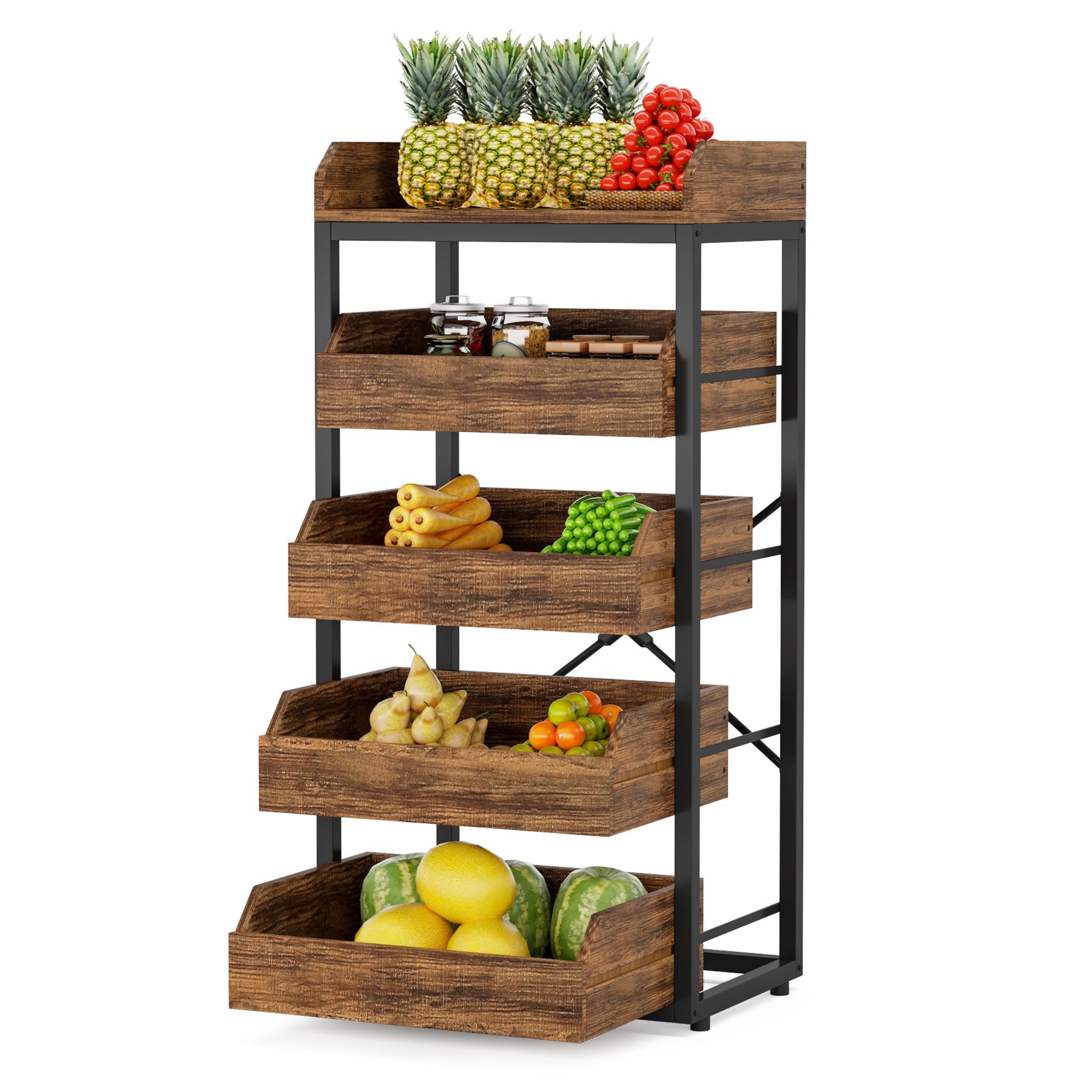 Tribesigns 5-Drawer Wood Fruit and Vegetable Storage Rack