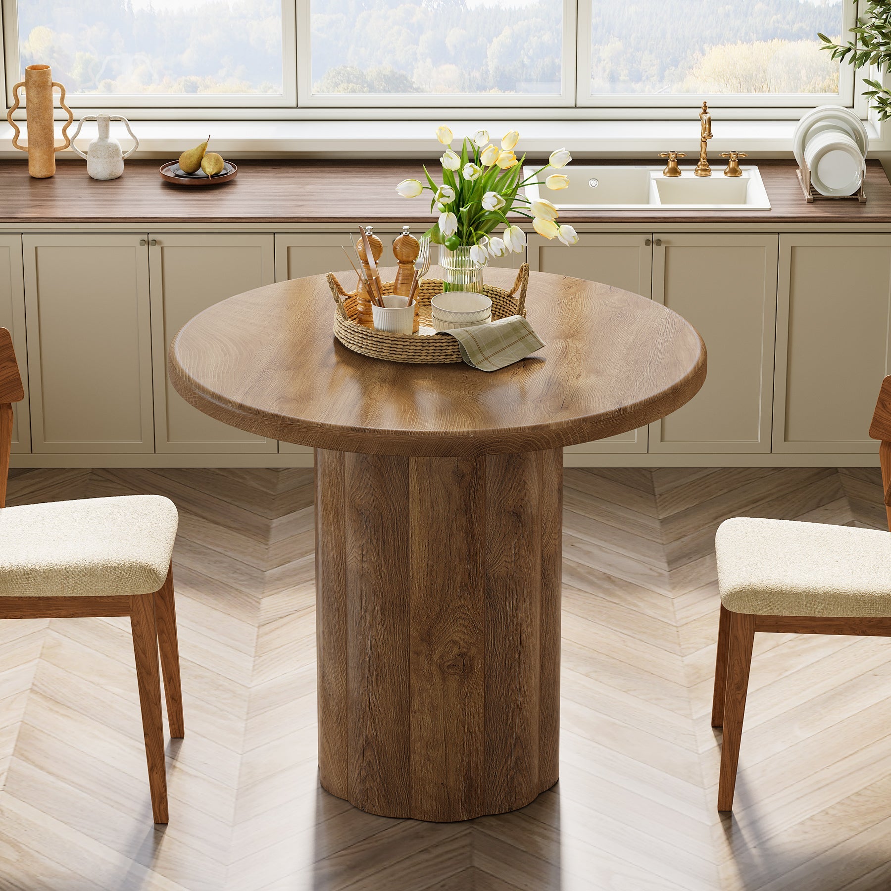 31.5" Dining Table, Small Round Kitchen Table with Sturdy Base for 2-4 ...