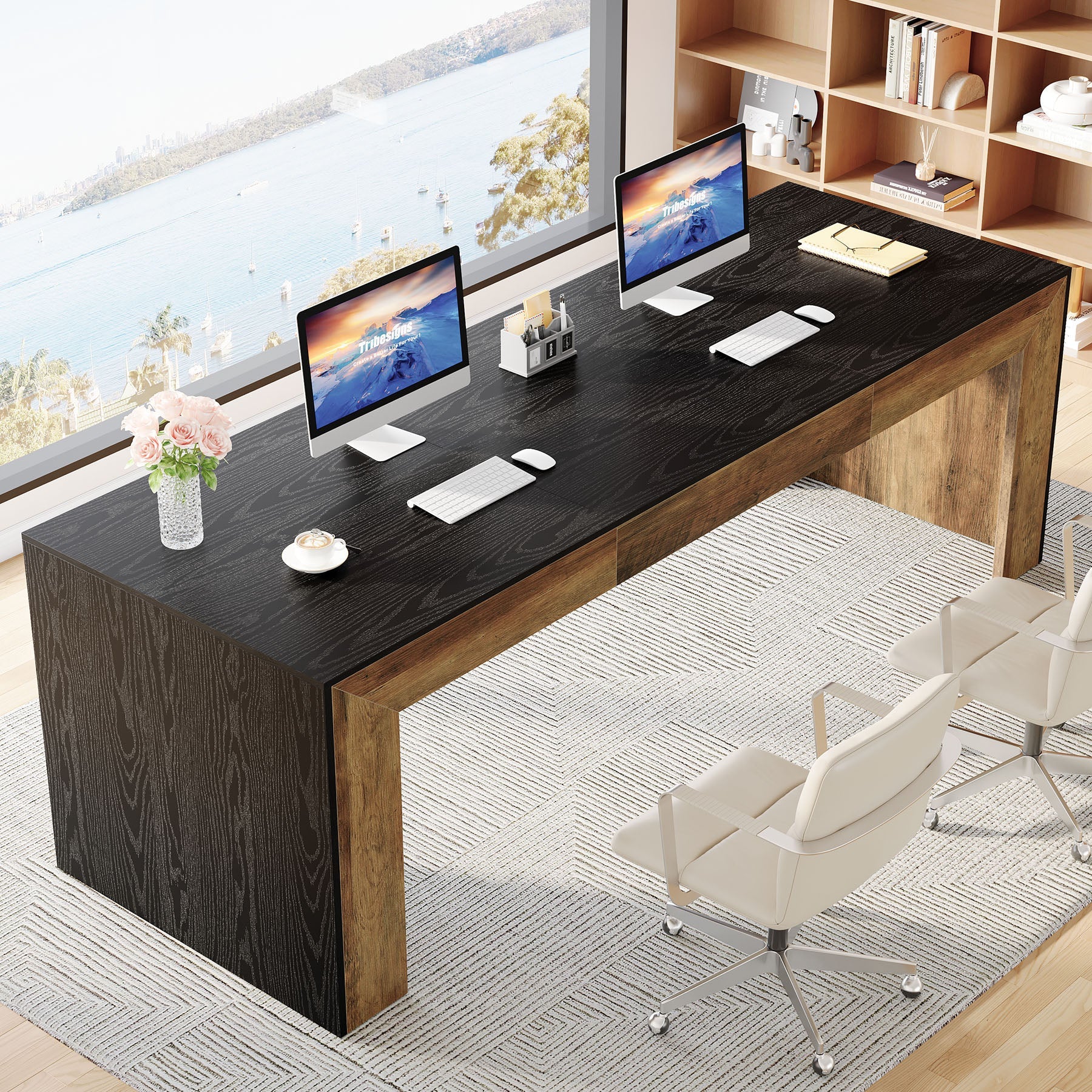 78.7" Computer Desk, Long Two-Person Desk Farmhouse Executive Desk ...