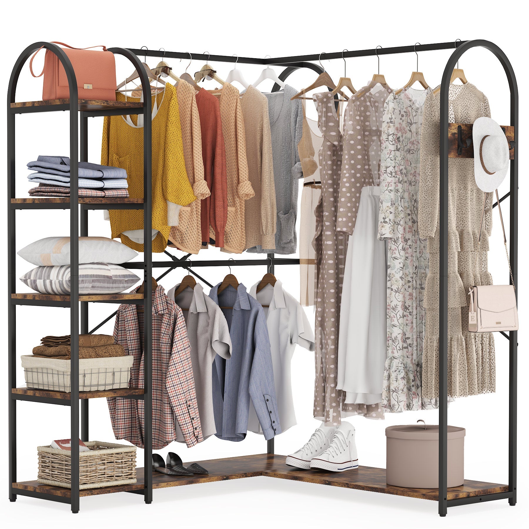 Tribesigns L Shape Clothes Rack, Corner Garment Rack with Shelves
