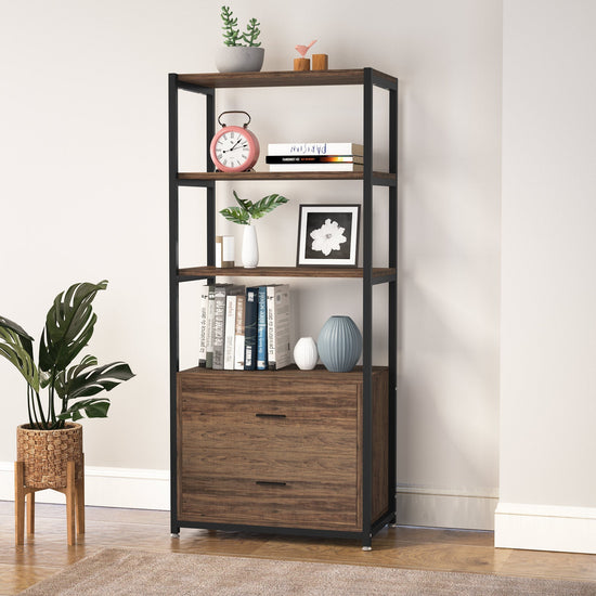 Tribesigns Bookshelf, Rustic Etagere Bookcase with Drawers & Shelves