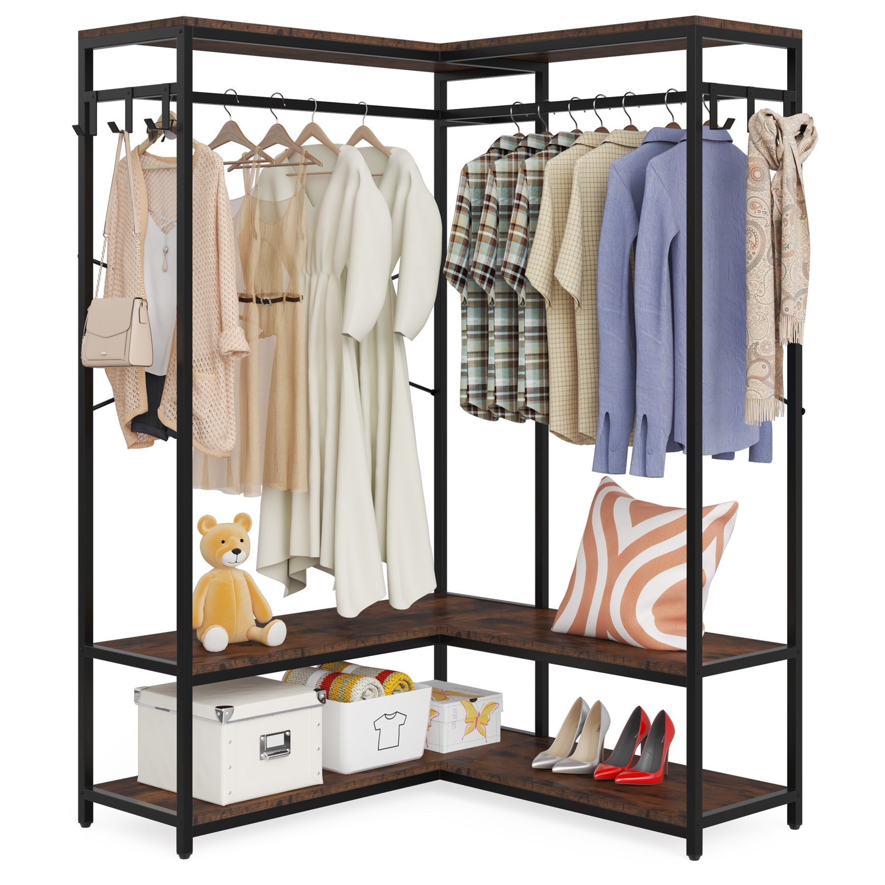 Tribesigns L-Shaped Garment Rack, Freestanding Closet Organizer