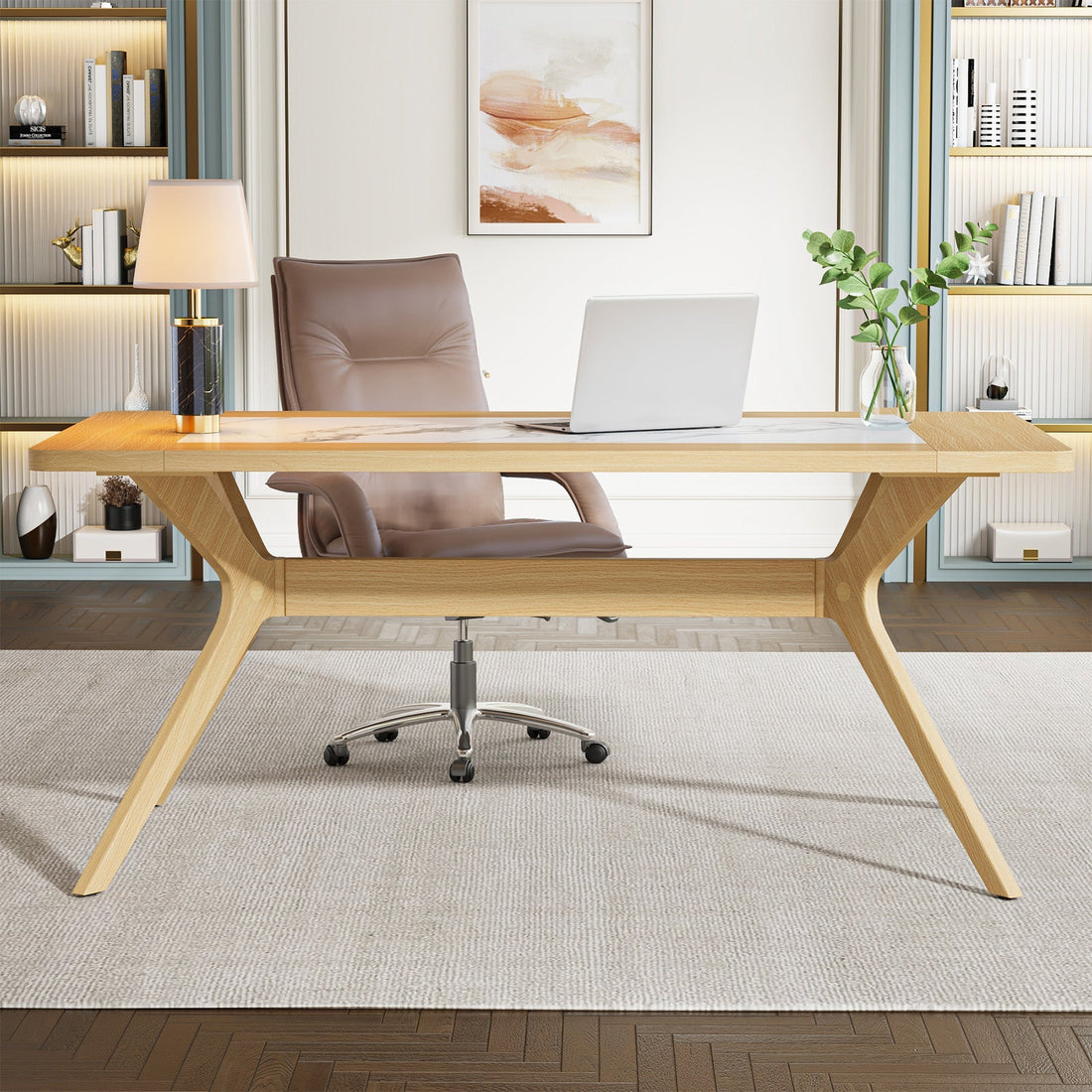 Tribesigns 63" Executive Desk with Solid Wood X-Shape Frame